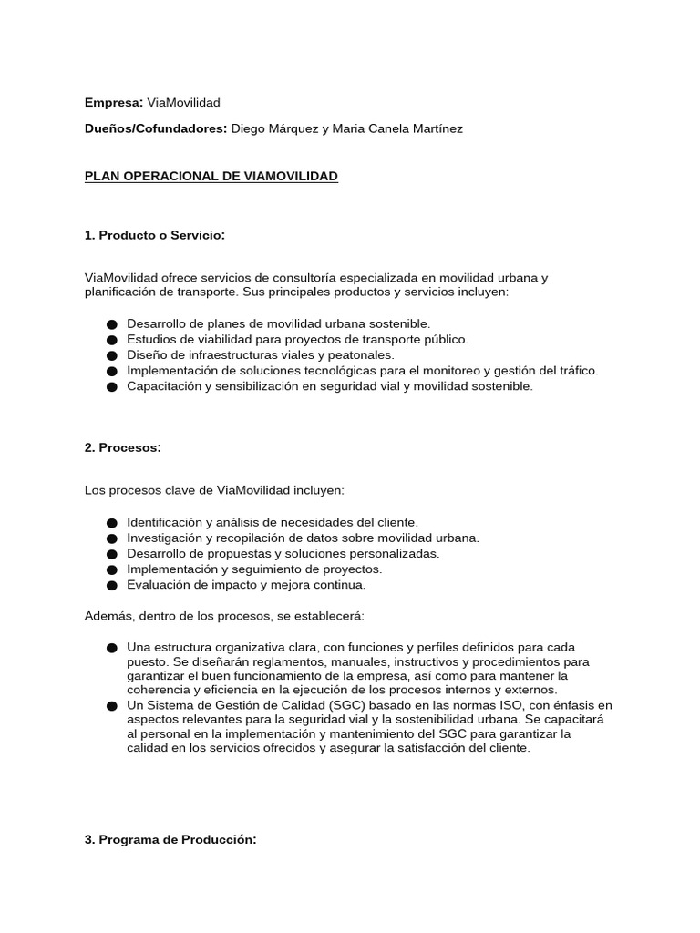 Plan Operacional Viamovilidad | PDF | Calidad (comercial) | Negocios