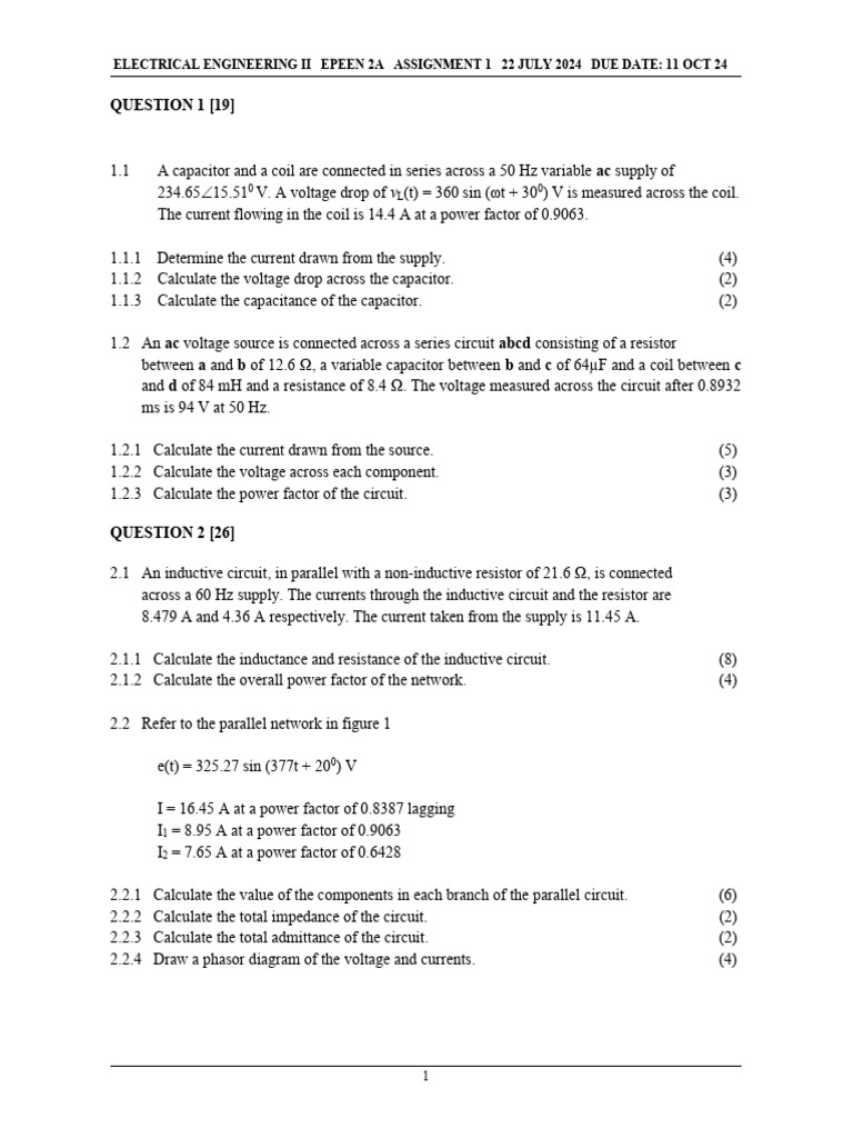 Electrical Engineering II Assignment 1 | PDF | Series And Parallel Circuits | Science & Mathematics