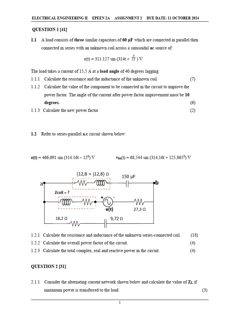 Epeen2a 2024 Assignment 2. | PDF | Capacitor | Inductor