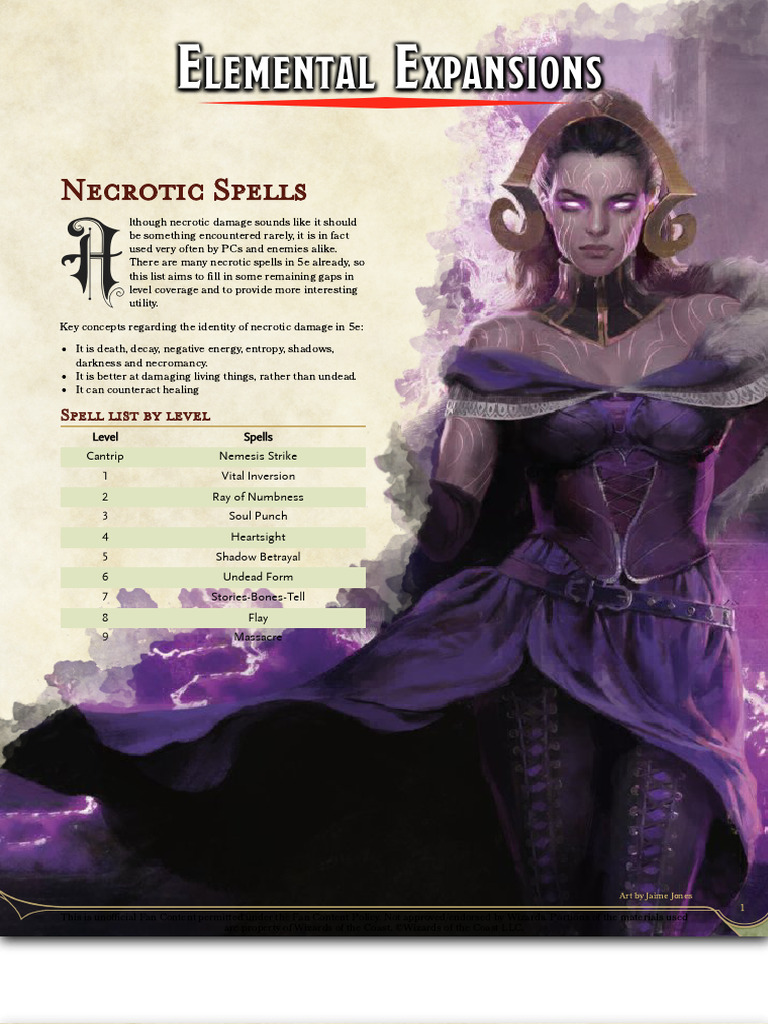 D&D 5E - Homebrew - Elemental Expansions Necrotic Spells | PDF