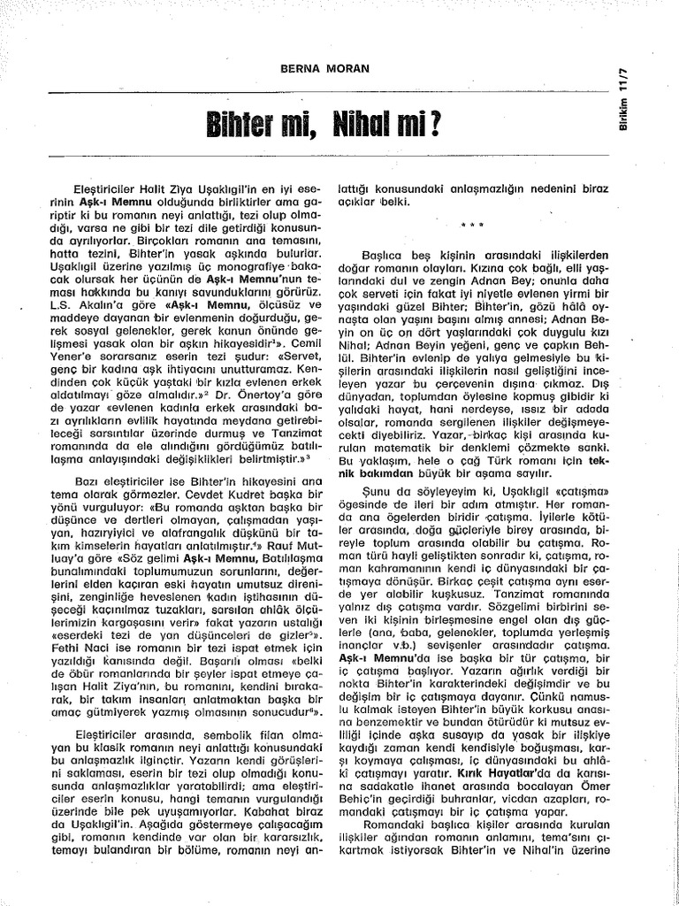 Bihter Mi Nihal Mi Berna Moran | PDF