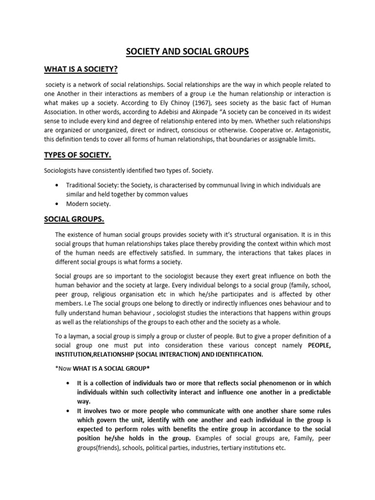 Gns 211 Society and Social Group | PDF | Social Group | Career & Growth