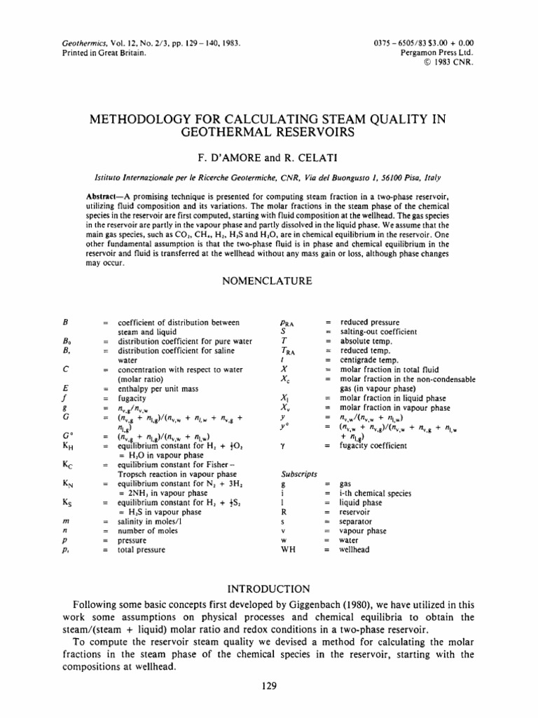 Methodology for calculating steam quality in geothermal reservoirs | PDF