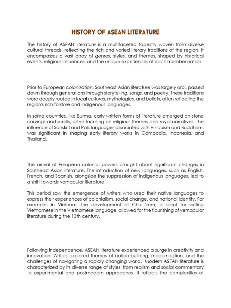 History of Asean Literature | PDF