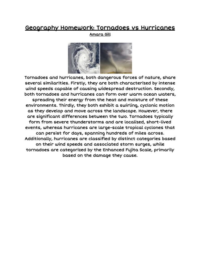 Geography Homework - Tornadoes Vs Hurricanes | PDF