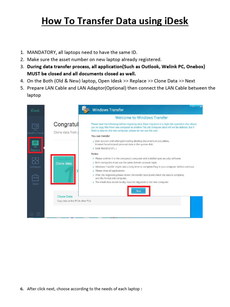 How To Transfer Data using iDesk | PDF