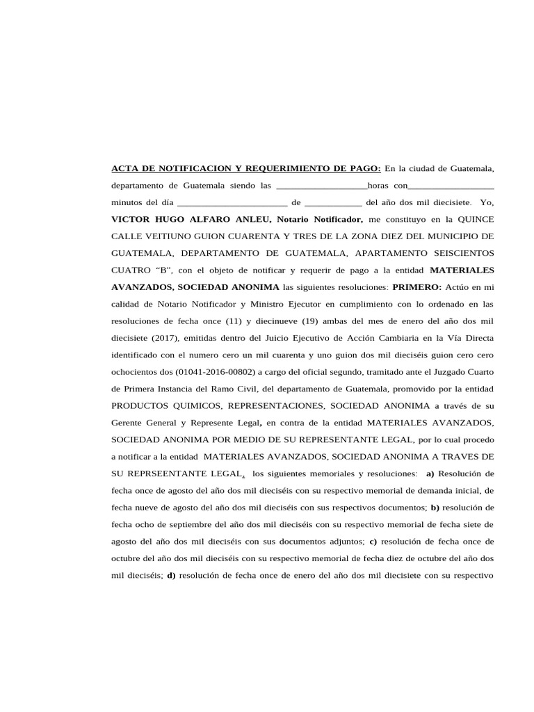 ACTA DE NOTIFICACION y requerimiento pago | PDF ACTA DE NOTIFICACION y requerimiento pago | PDF