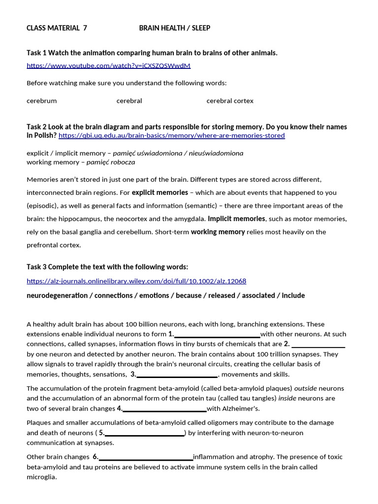 Class Material - part 7 Brain health, Sleep | PDF