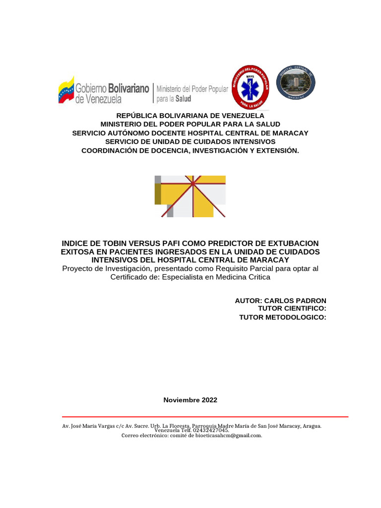 Indice de Tobin Versus Pafi Como Predictor de Extubacion Exitosa en ...