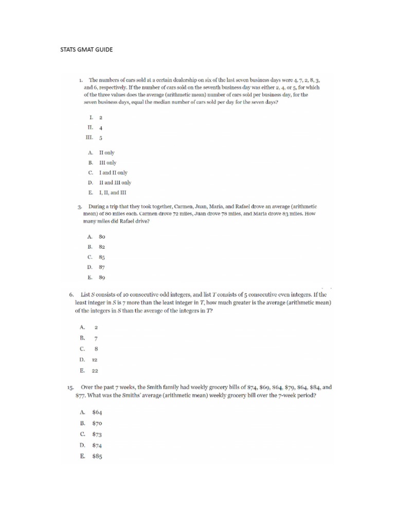 STATS OFFICIAL GUIDE QUESTIONS | PDF