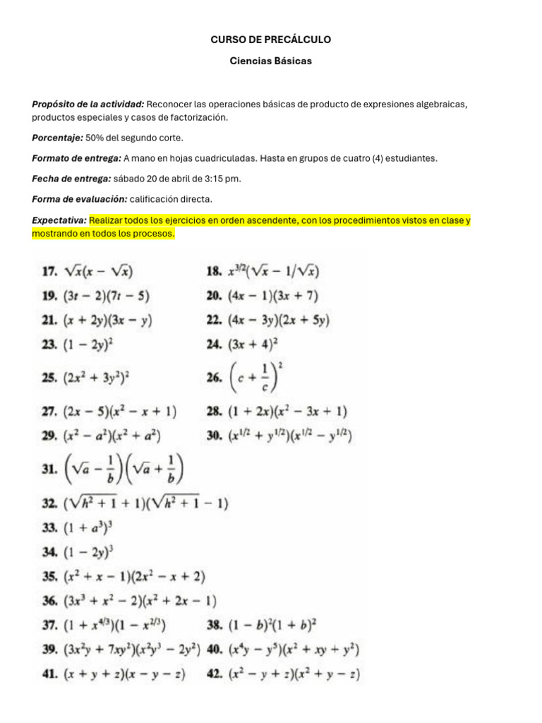 Taller 2. Precálculo | PDF
