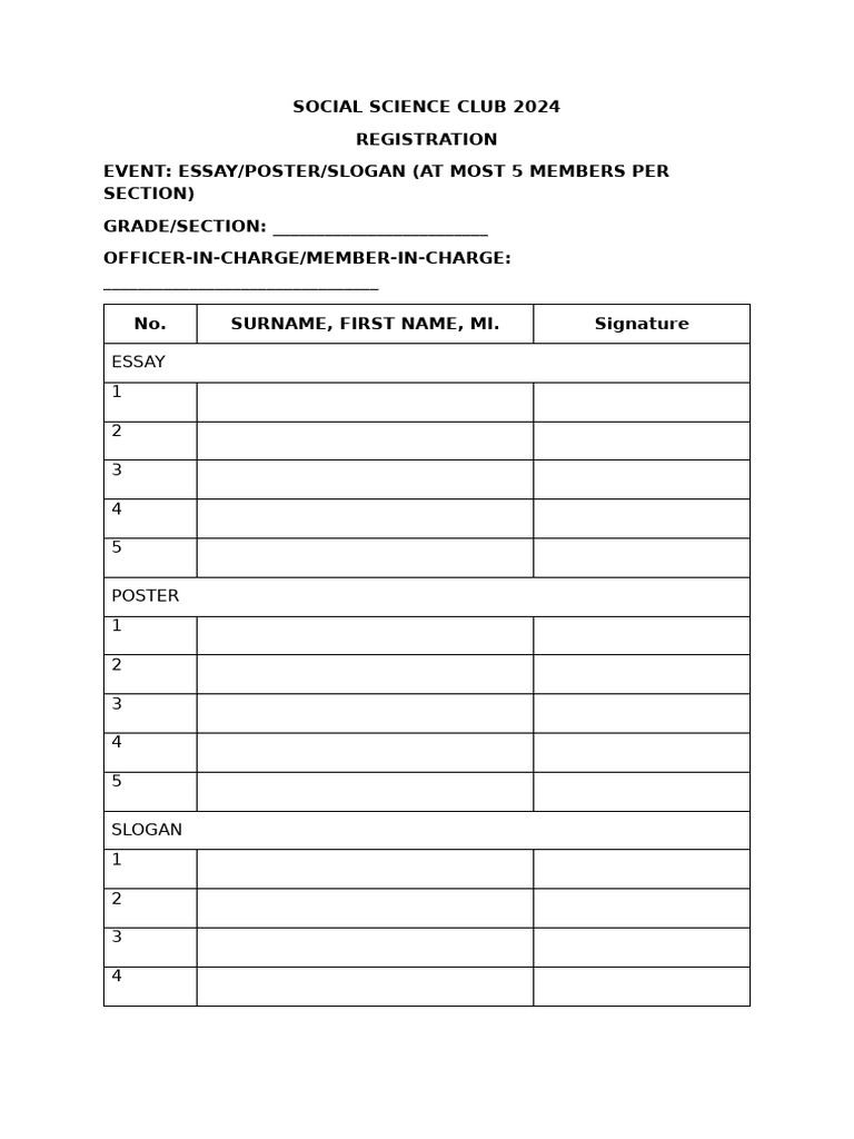 SOCIAL SCIENCE CLUB 2024 Reg | PDF