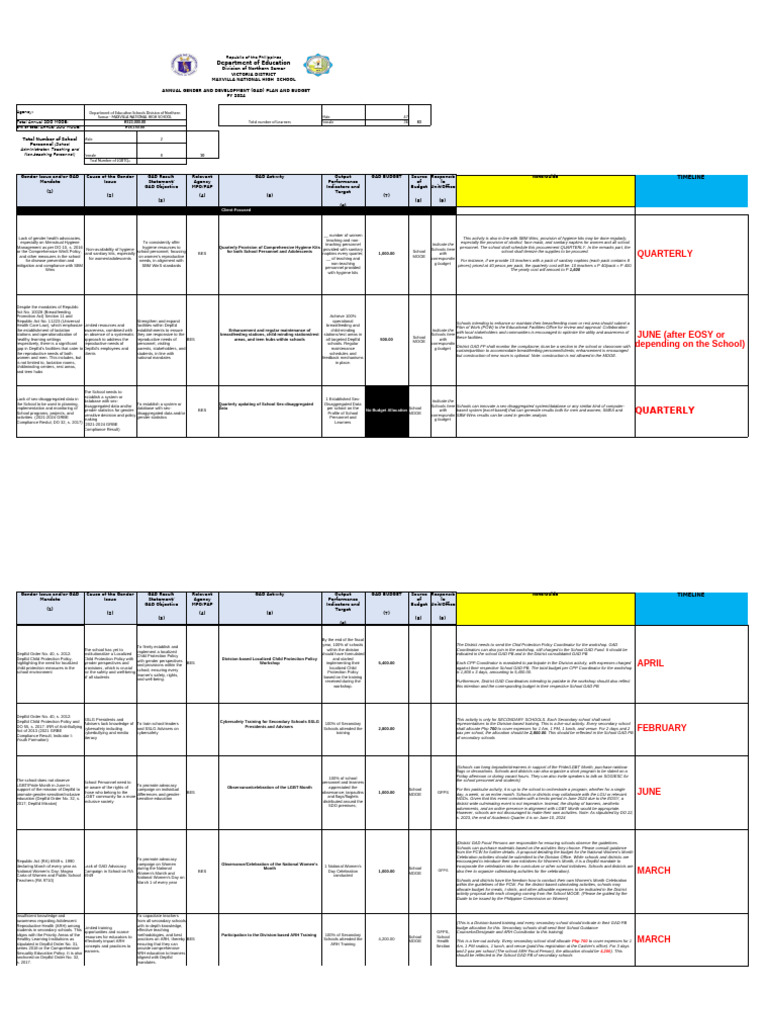 MAXVILLA - NHS - 2024 SCHOOL GAD PLAN and BUDGET FOR DISTRICT FP | PDF