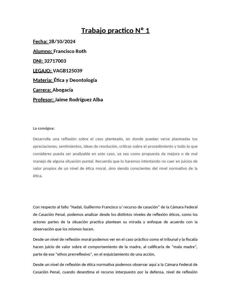 Trabajo Practico #1 ETICA Y DEONTOLOGIA | PDF