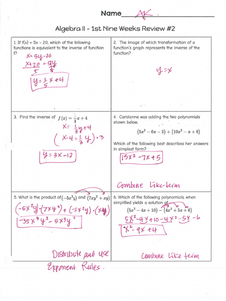 1st Nine Week Review 2 | PDF