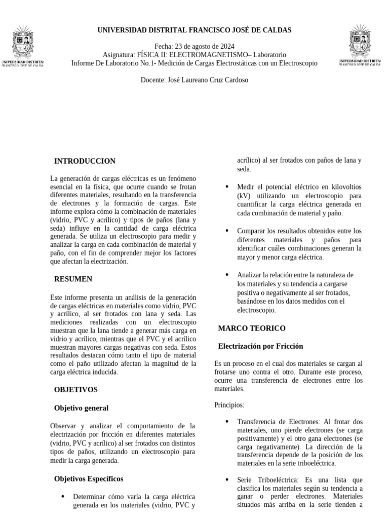 Informe Lab #1 Electroscoio | PDF
