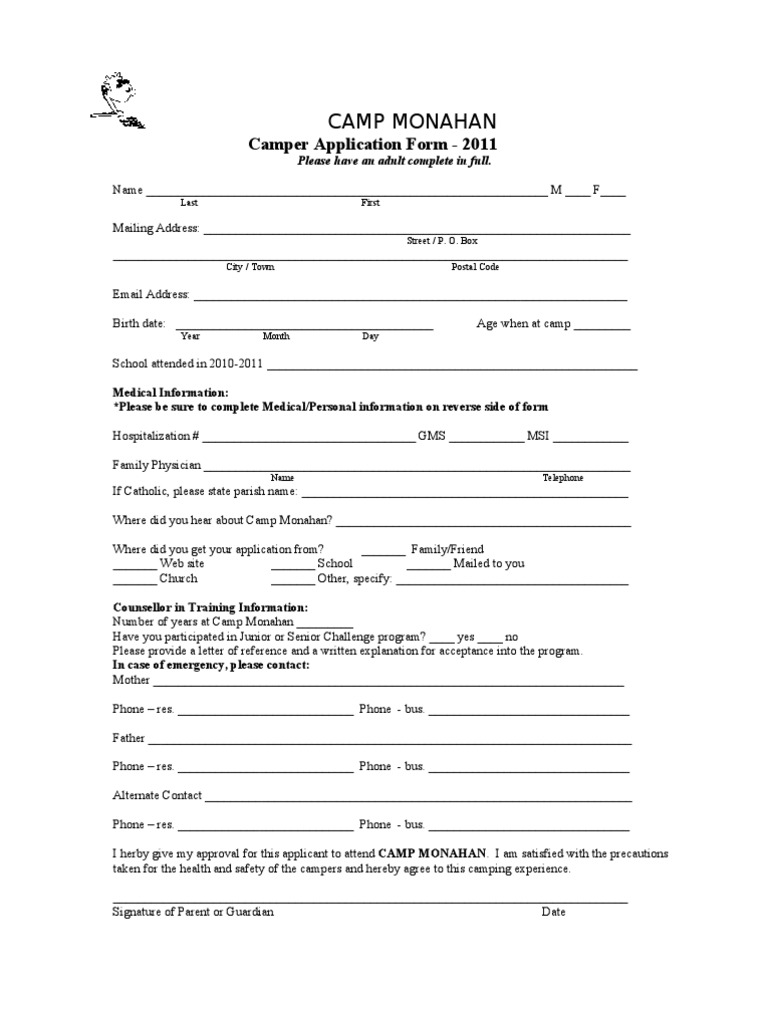 Camper Application Form & Fees | PDF | Wellness | Medical