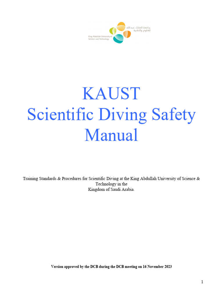 KAUST Scientific Diving Safety Manual - Apvd - 16nov23 | PDF