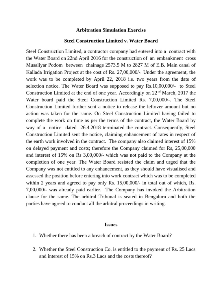 Arbitration Problem No 1 | PDF