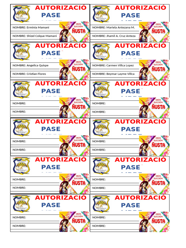 Autorizacion PASE LIBRE Ñusta 2024 | PDF