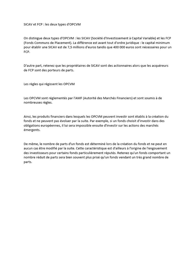 SICAV Et FCP | PDF