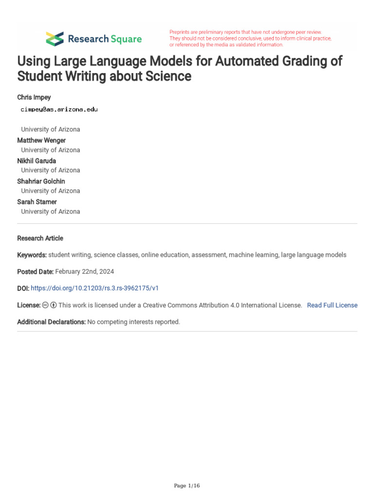 Using Large Language Models For Automated Grading | PDF