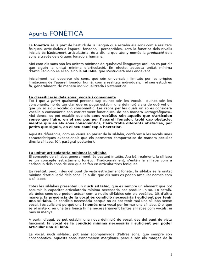 Apunts de Fonètica | PDF
