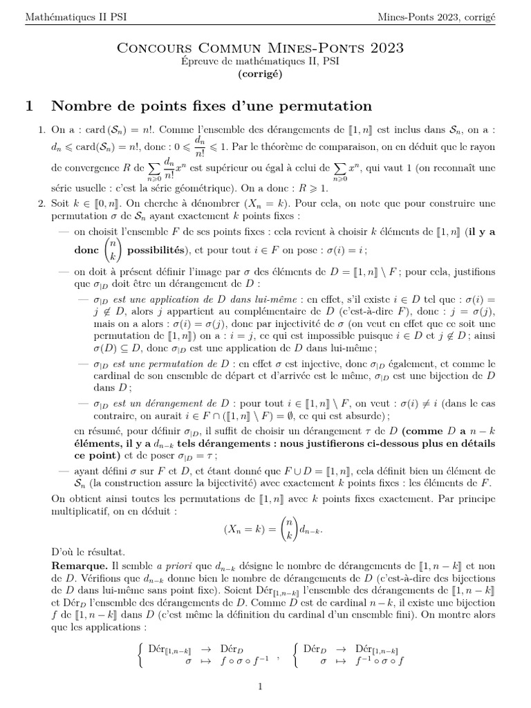 Concours Commun Mines-Ponts (CCMP) 2023 PSI Mathématiques 2 CA | PDF