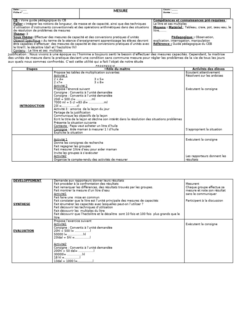 Le Litre Et Ses Multiples | PDF