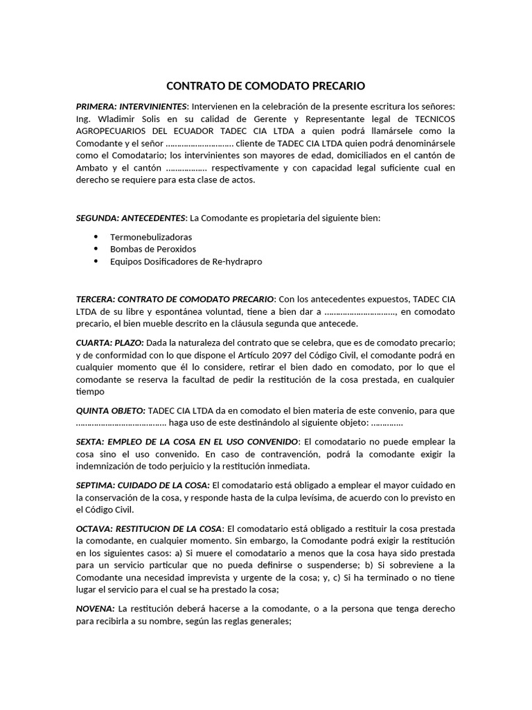 Contrato de Comodato Precario | PDF