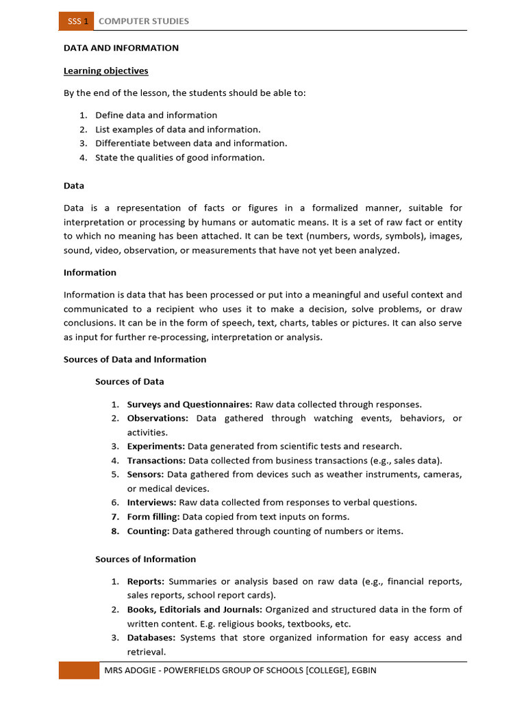 Data and Information SS1 | PDF