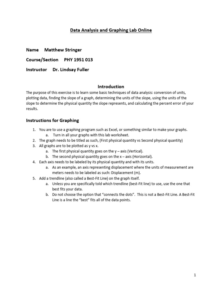 Physics Lab 1- Matthew Stringer | PDF