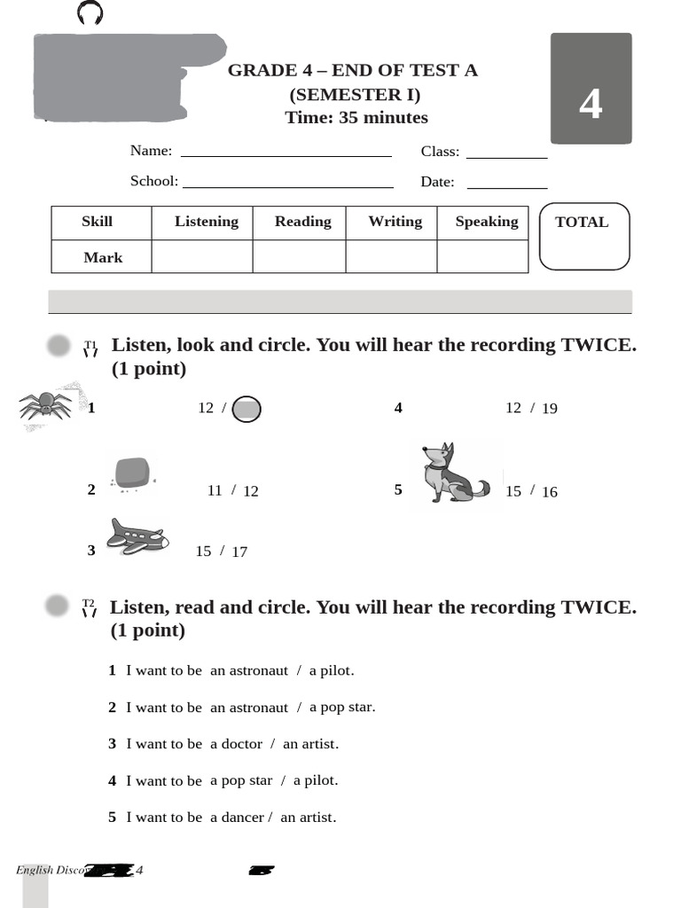 Grade 4 - End of Test A | PDF