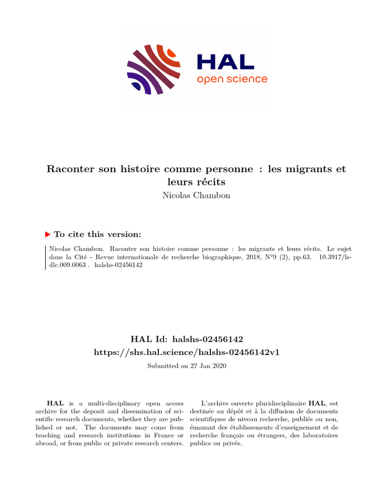 Raconter Son Histoire Comme Personne: Les Migrants Et Leurs Récits | PDF