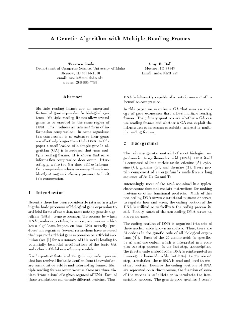 A Genetic Algorithm With Multiple Reading Frames | PDF