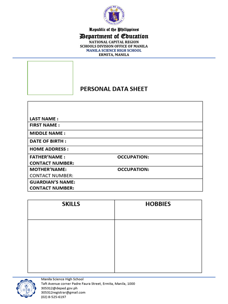 Department of Education: Personal Data Sheet | PDF