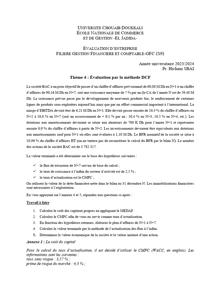 Théme 2 - Evaluation Par La Méthode DCF | PDF