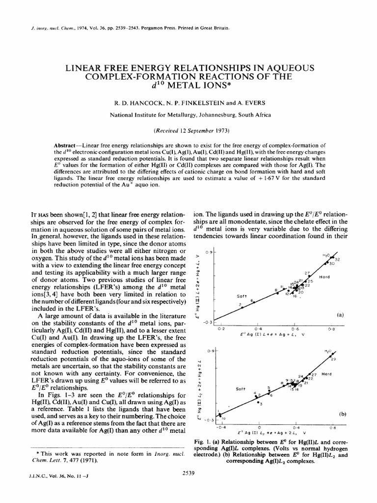 Linear Free Energy Relationships in Aqueous Complex-Formation Reactions ...