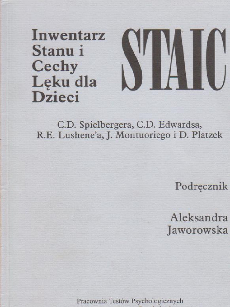 STAIC Dla Dzieci Inwentarz Stanu I Cechy Lęku | PDF