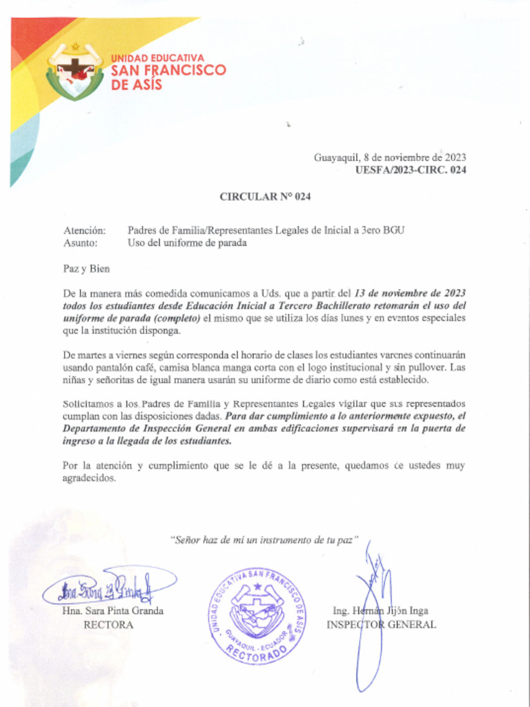 Circular 024 Uso Uniforme de Parada | PDF