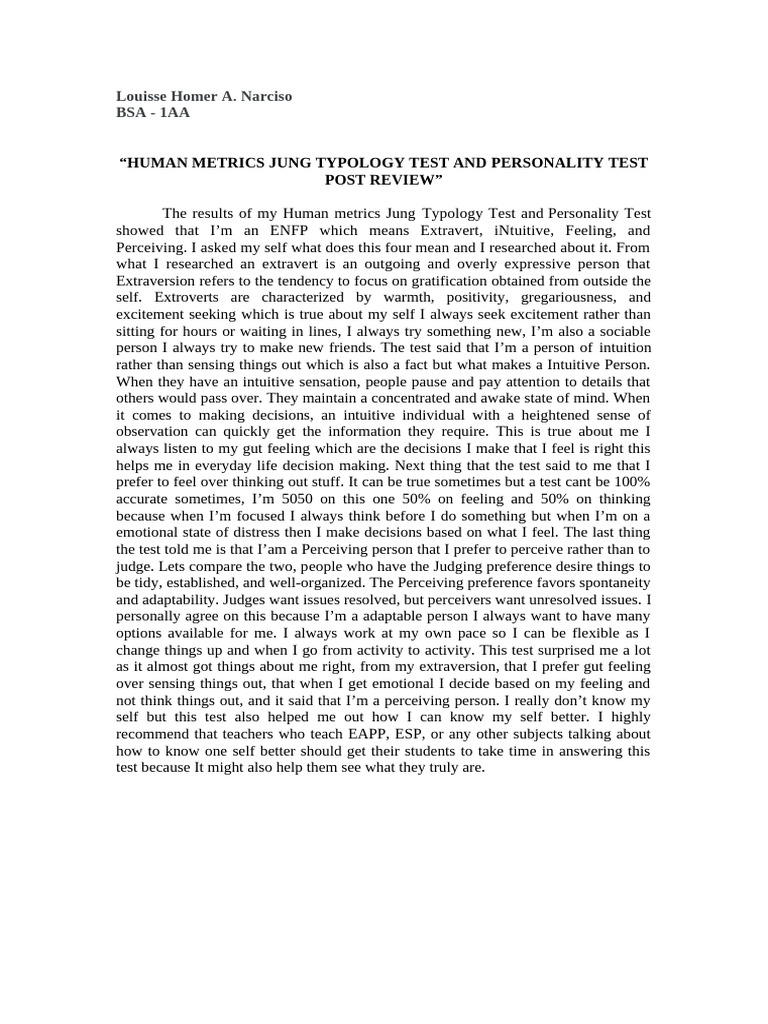 Human Metrics Jung Typology Test and Personality Test Post Review by ...