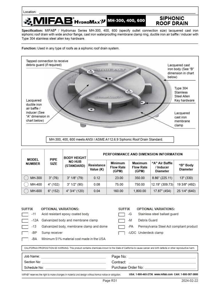 MH-300-400-600 - Spec Sheet | PDF