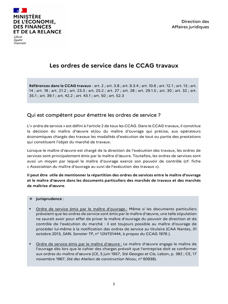 Fiche 2.2.1. Ordre de Service CCAG Travaux | PDF