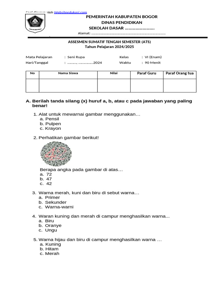 Sas 1 Seni Rupa Kelas 2 Semester 2 | PDF