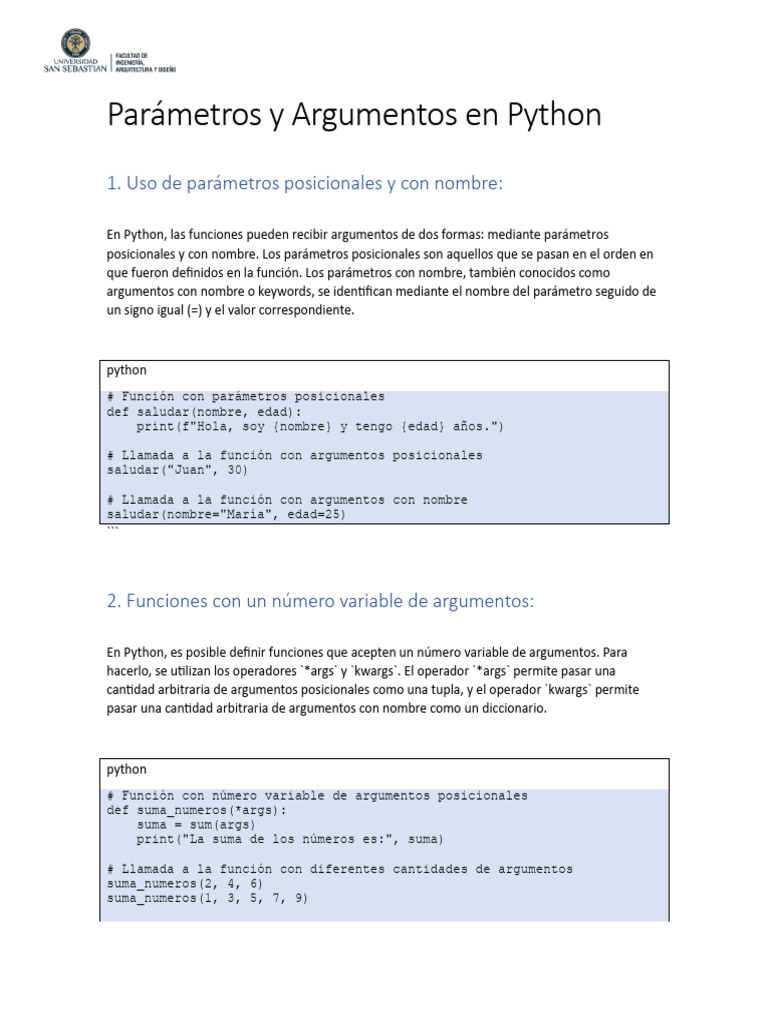 Parámetros Y Argumentos En Python Pdf 