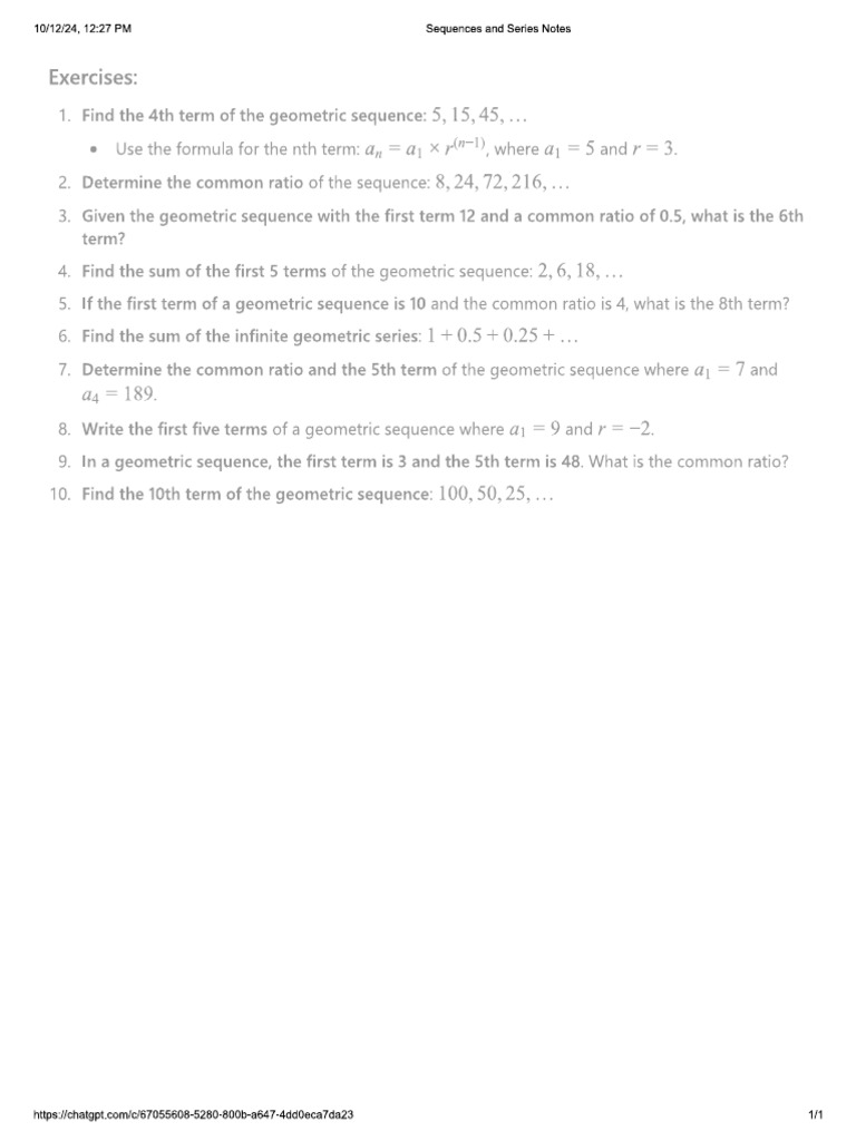 Geometric Sequences Tests | PDF