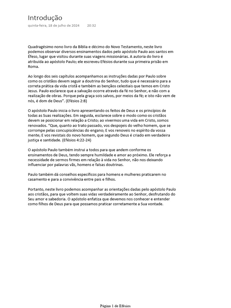 Introducao Livro Efesios | PDF