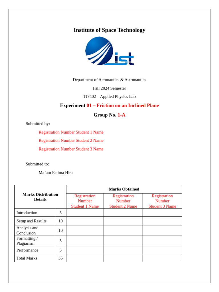 Lab Report Pattern - Friction On An Inclined Plane | PDF