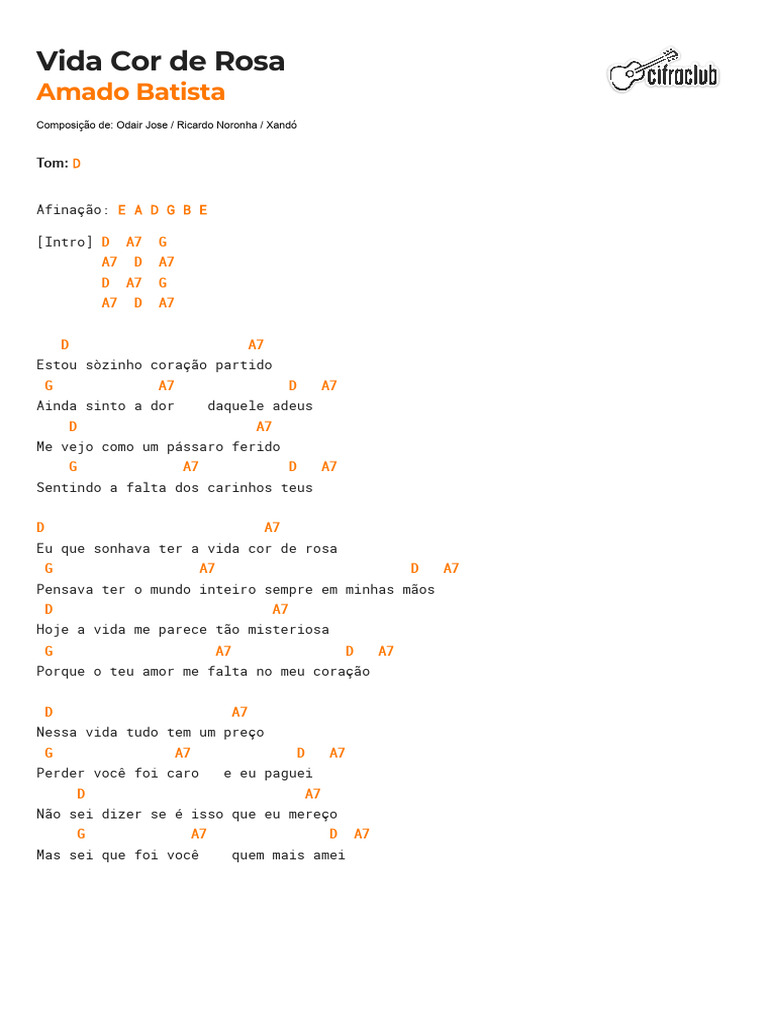 Cifra Club - Amado Batista - Vida Cor de Rosa | PDF