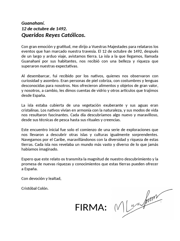 Carta de Cristobal Colón. | PDF